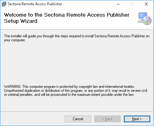 Installing Sectona Remote Access Publisher Component Installing Sectona Remote Access Publisher Component